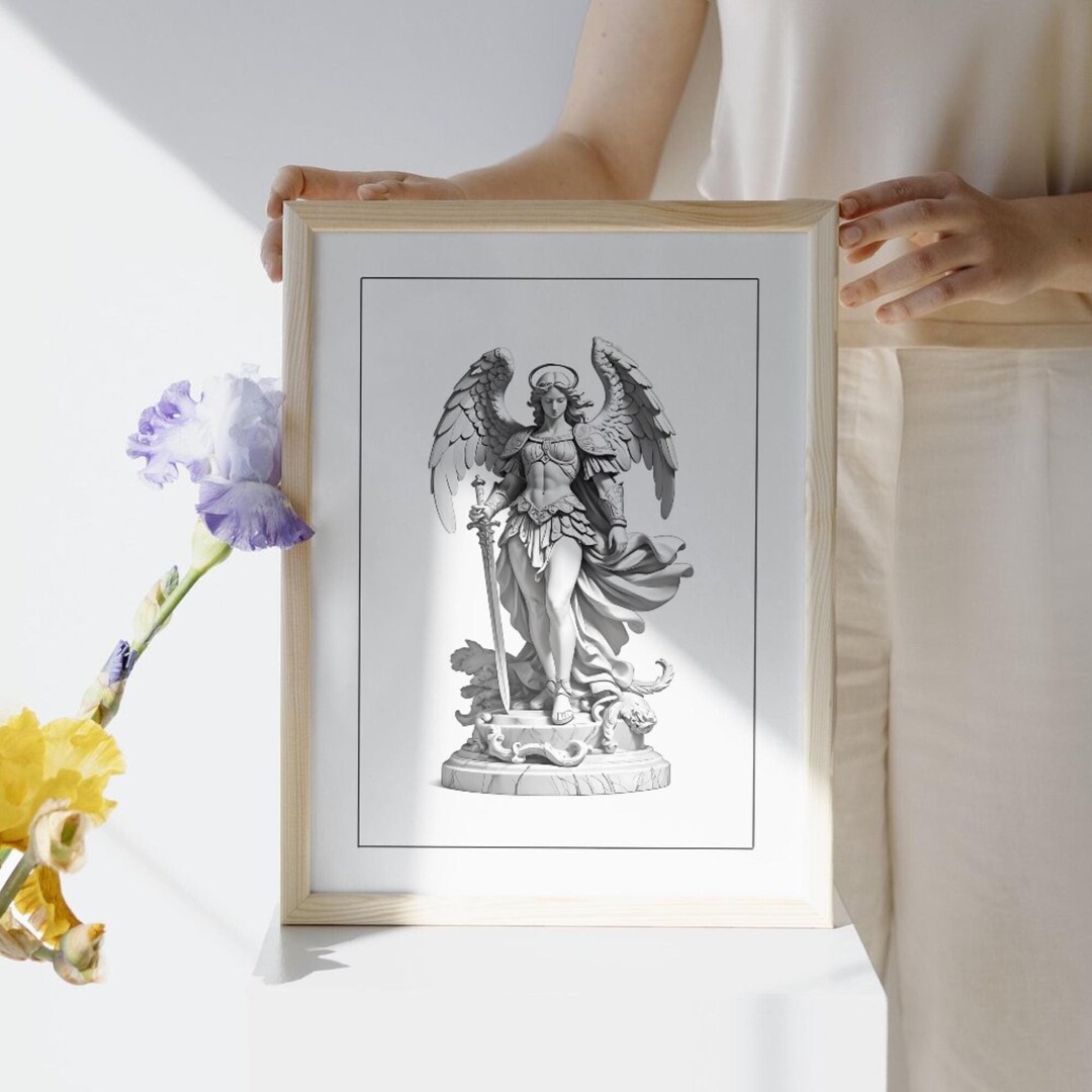 Printable Renaissance-style Angel Warrior Marble Sculpture Print ...