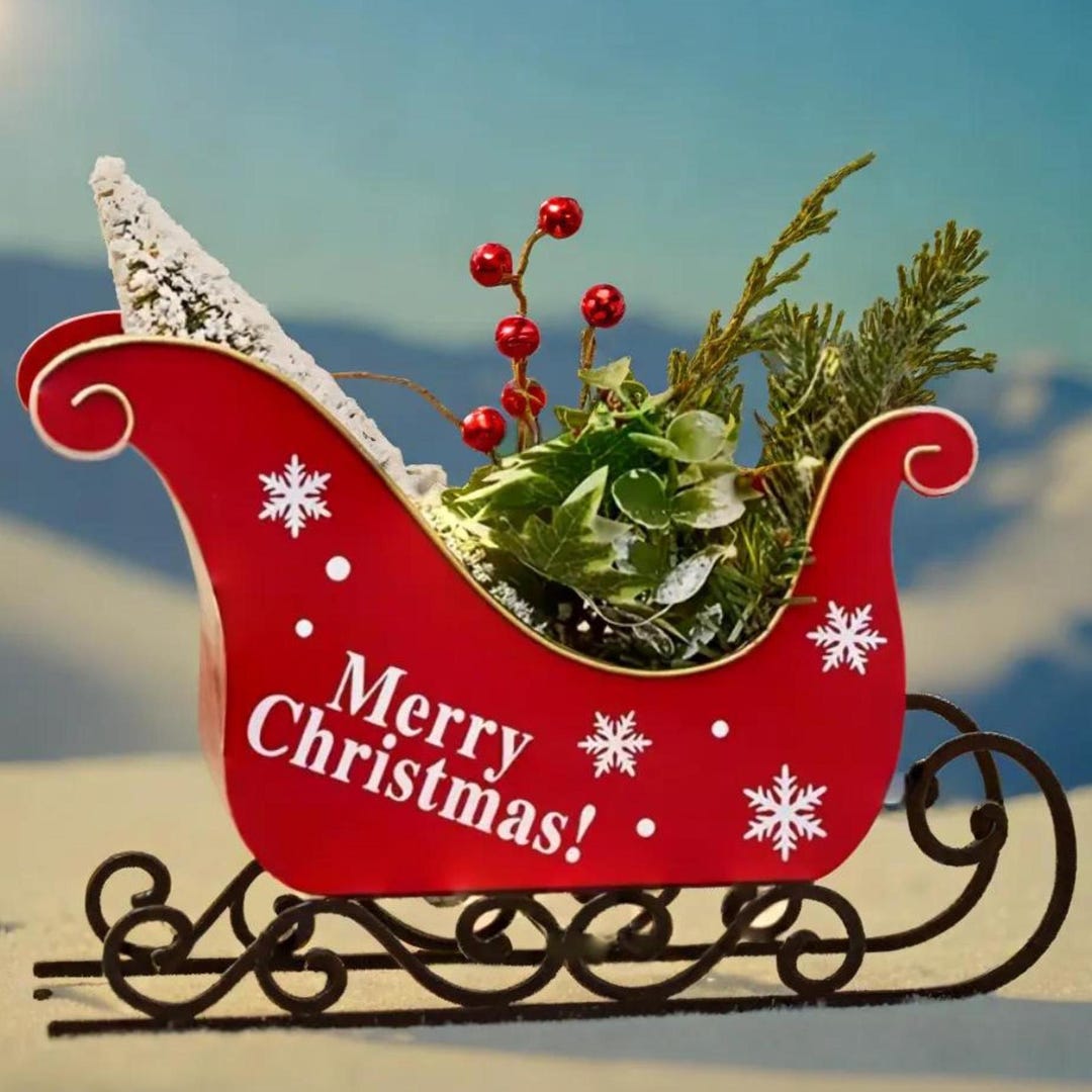 Merry Christmas Red Sleigh Santa Sleigh Decoration Figure Santa Claus ...