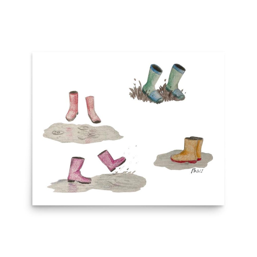Jumping Wellies Poster, Hand Drawn Illustration, Fun Wall Art - Etsy UK