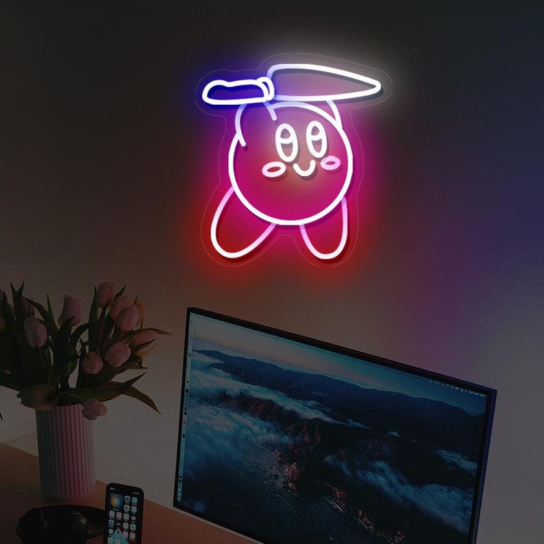 Kirby With a Knife Neon Sign, Kirby Anime LED Sign,kirby Wall Decor ...