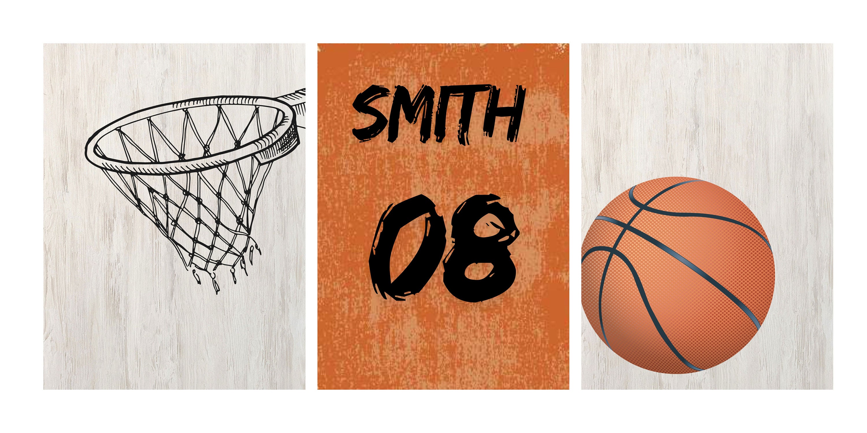 Personalized Basketball Trio Wall Art. Sports Theme. Basketball Themed ...