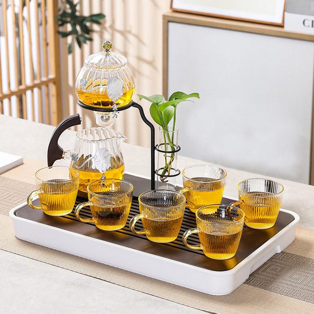 Lotus Leaf Glass Automatic Tea Set, Glass Tea Set Teapot, Personalized ...