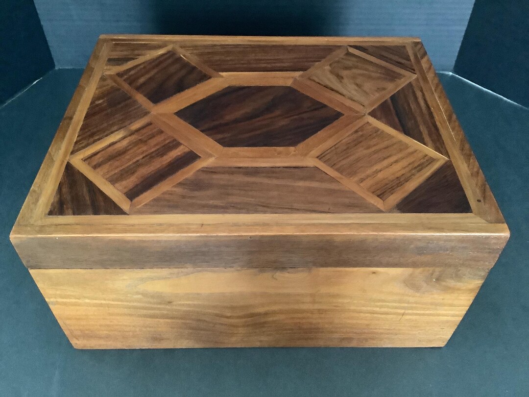 Vintage Large Handmade Folk Art Wooden Parquetry Box - Etsy