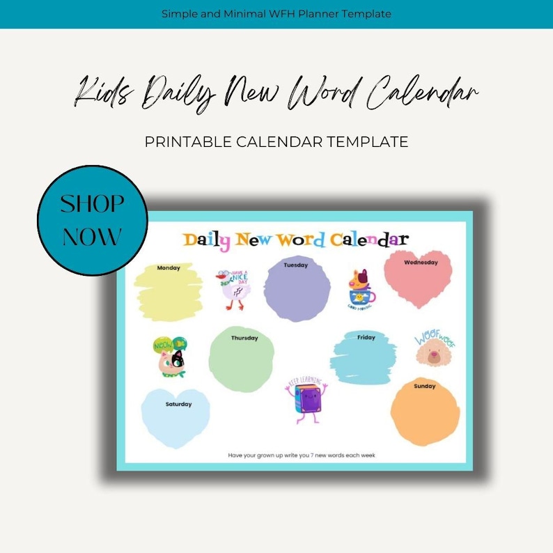 Kids Daily Word Calendar - Etsy