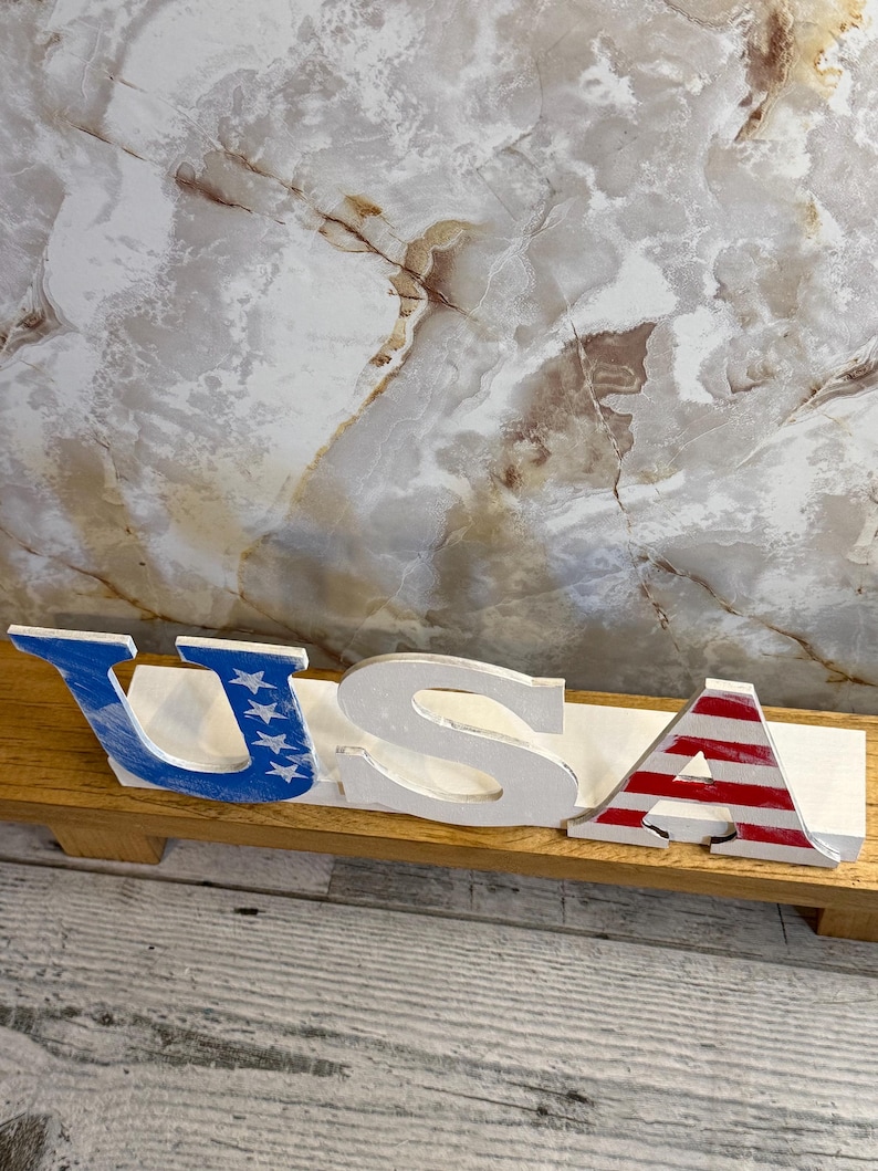 Distressed USA Stand up Wood Sign July 4th Decoration Table Patriotic ...