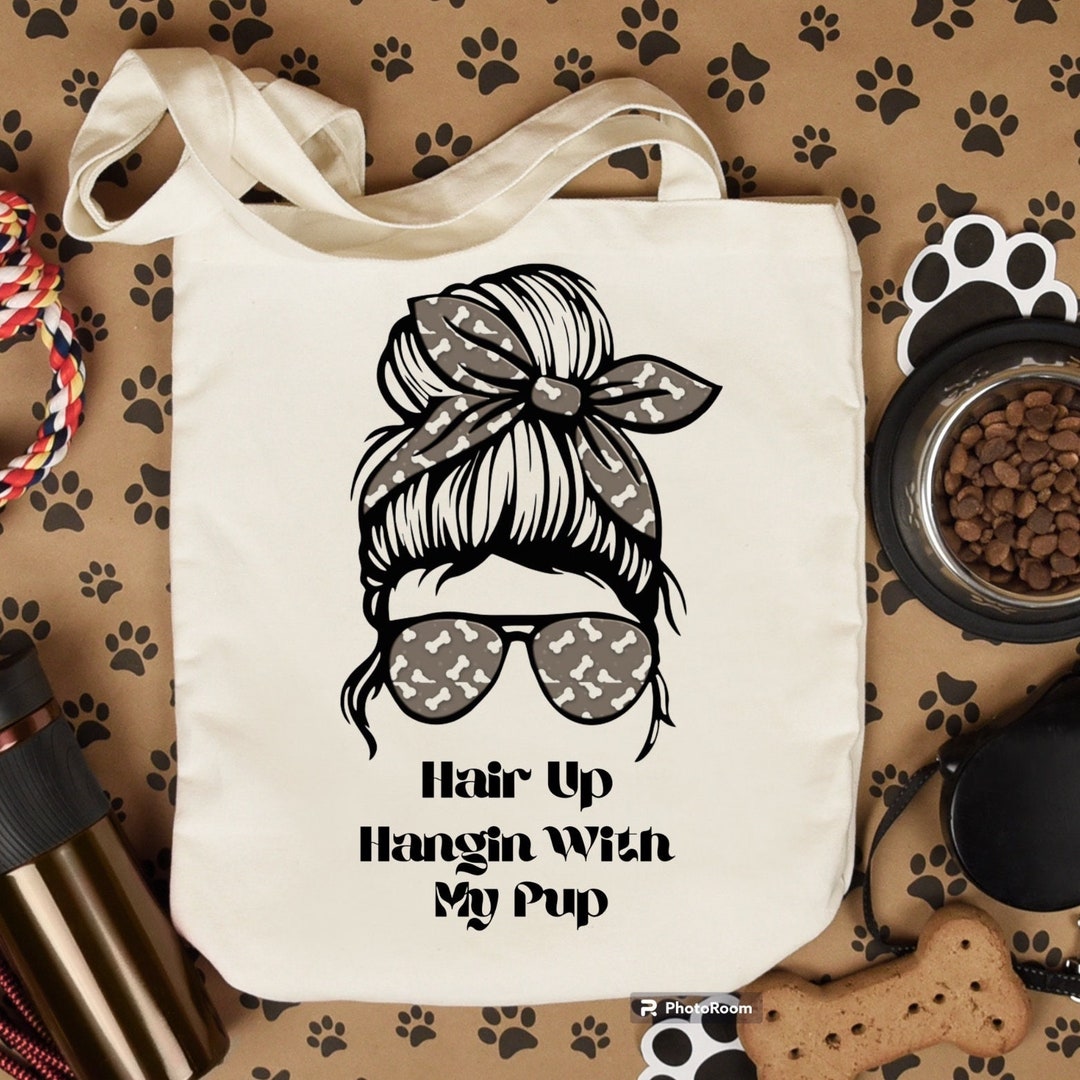 Messy Bun Themed Natural Tote Bag Dog Mom Bag Shopping Bag for Mom Dog ...