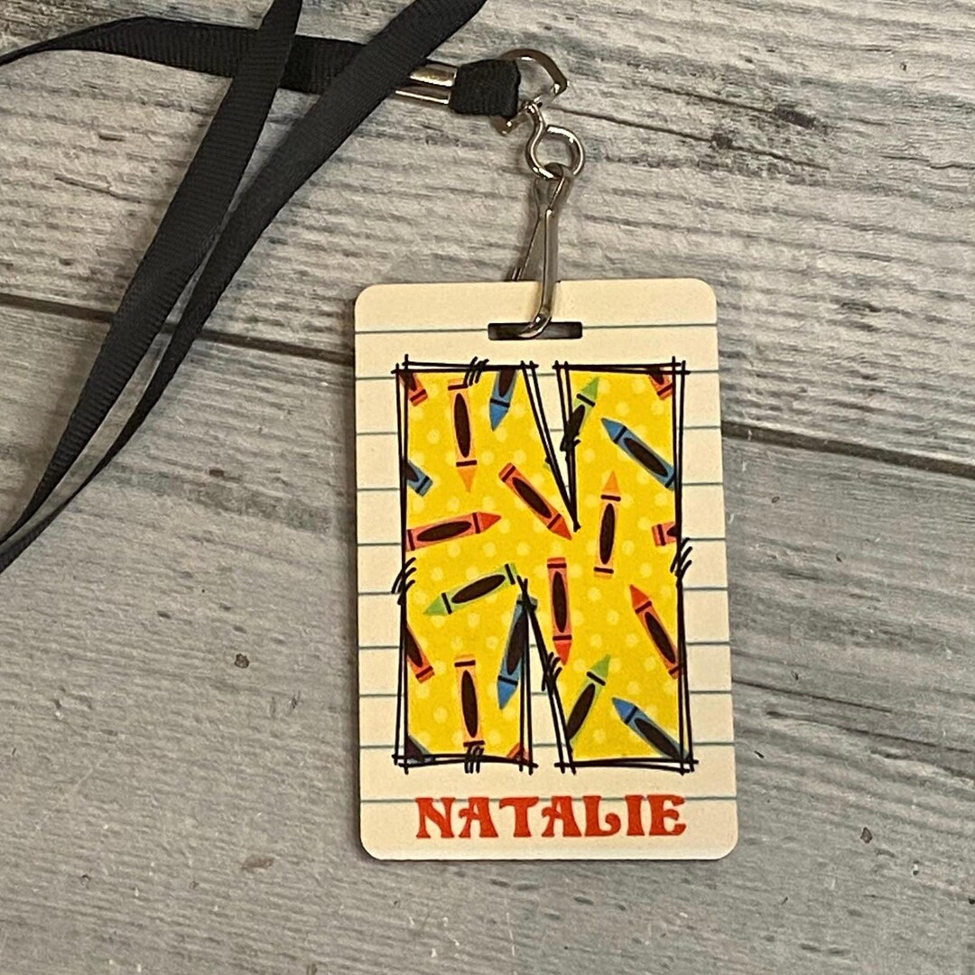 Teacher Lanyard Name Badge for School Educator School Bag Pencil Design ...