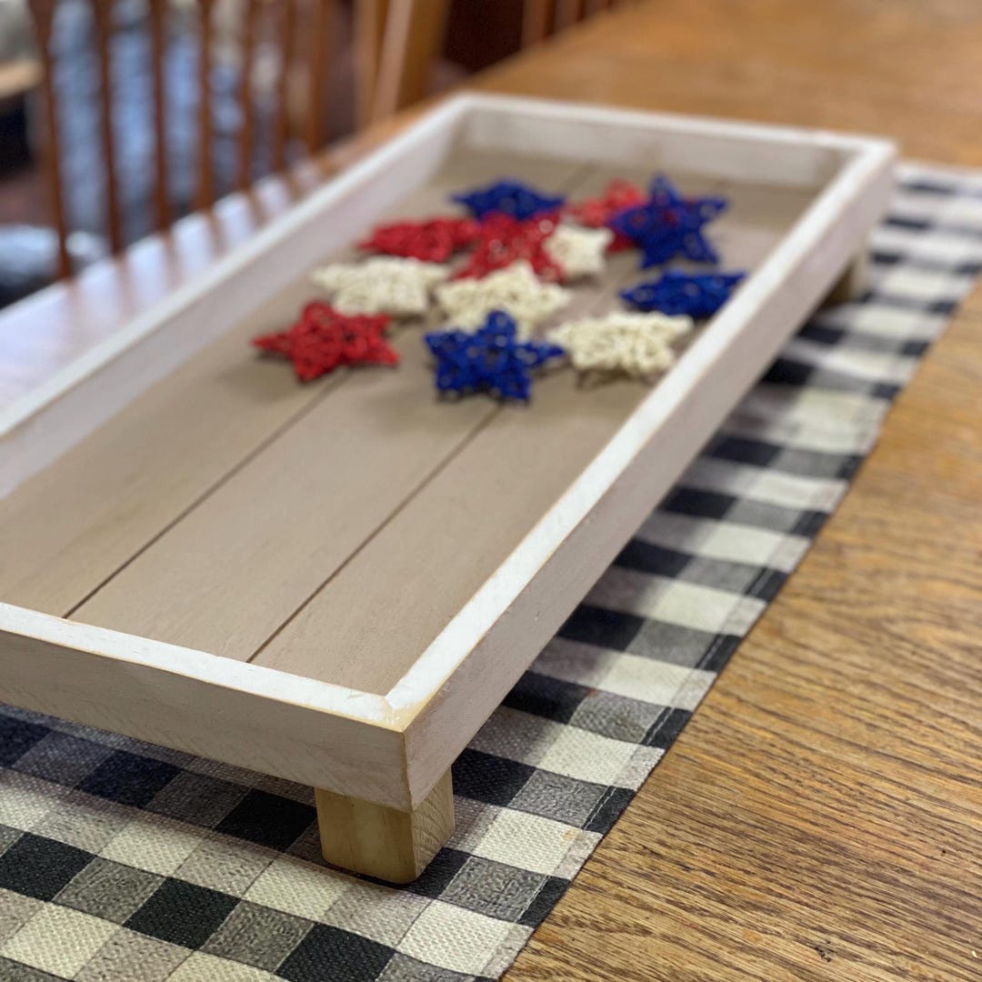 Long Wood Tray Stand Table Display Kitchen Counter Organizing Pedestal ...