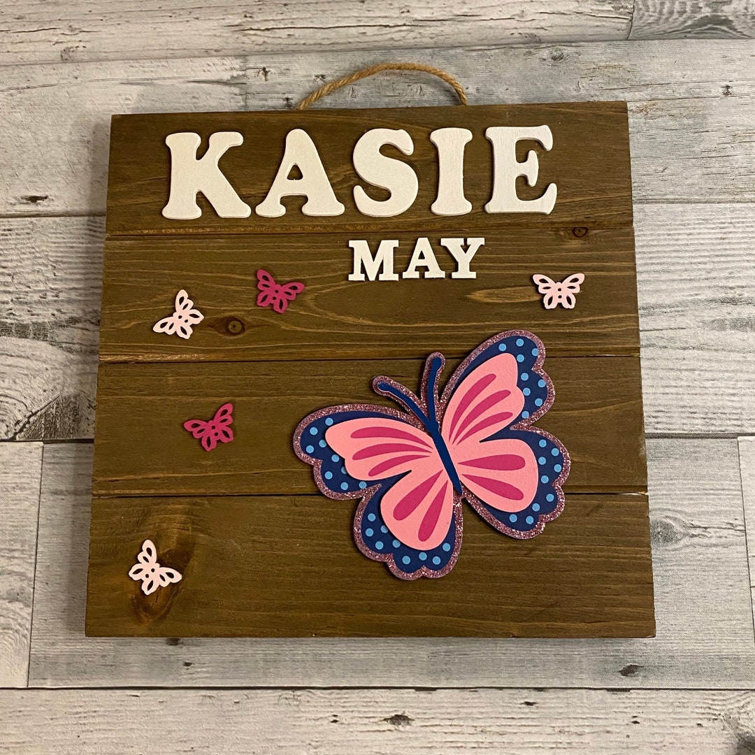 Girl Room Door Sign for Girl Butterfly Themed Room Wall Decor Over Crib ...