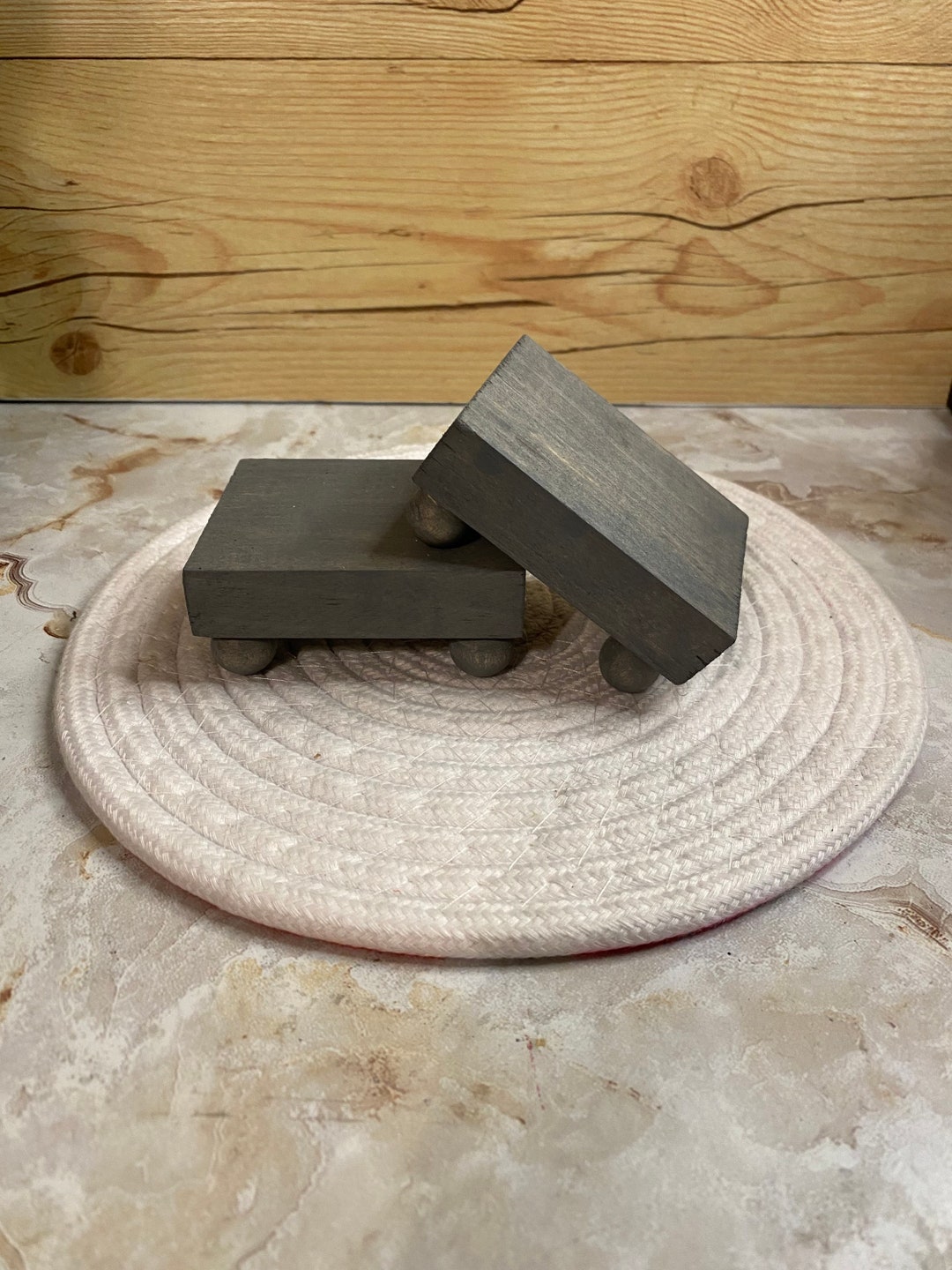 Set of 2 Wood Risers Mini Wood Riser Gray Stained Mini Riser Tier Tray ...