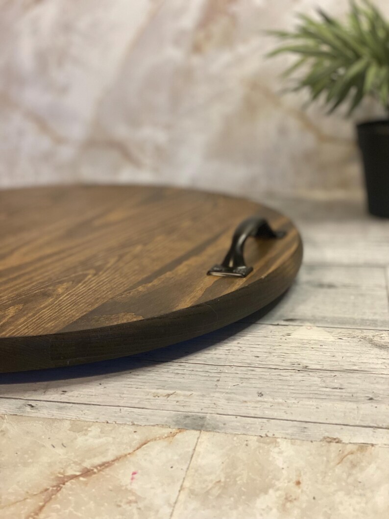 Rotating Wood Circle Tray With Handles Centerpiece 15 Inch Wood Kitchen ...