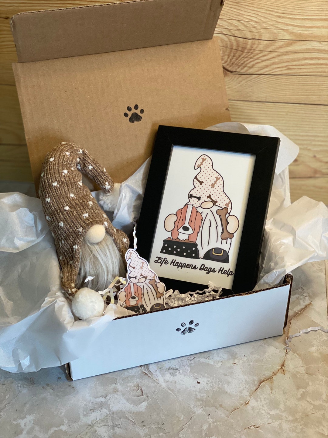 Dog Lover Themed Gift Box Gnome Themed Gift Box Gnome With Dog Framed ...