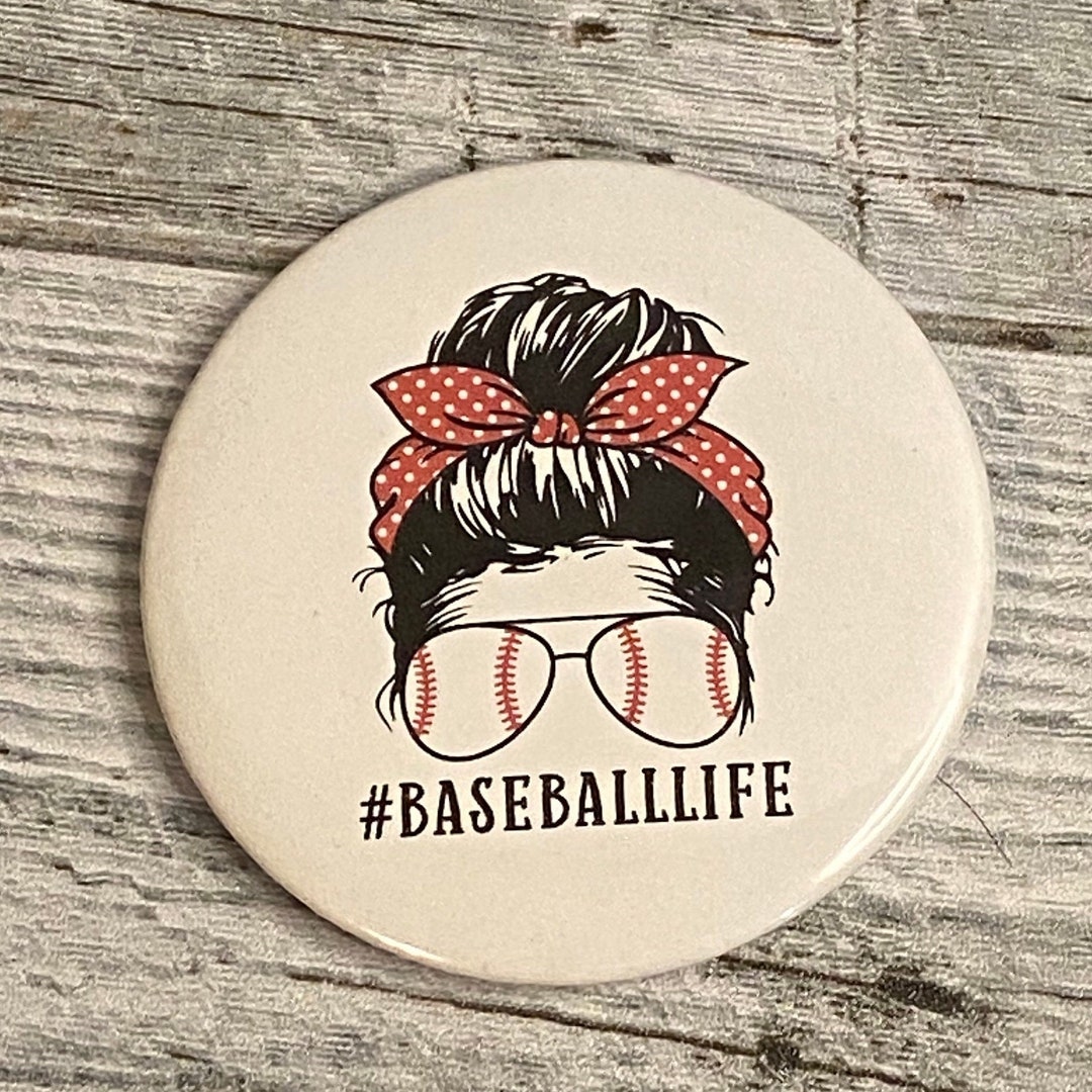 Baseball Mom Pin Sport Button Messy Bun Sport Mom Pinback Mom Button ...