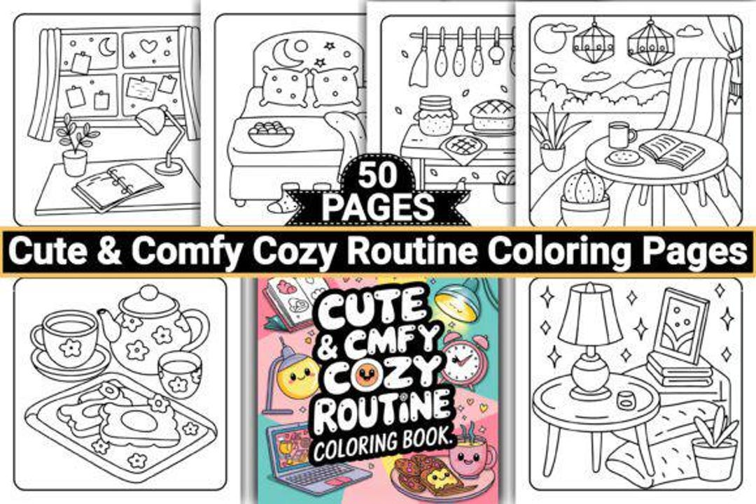 Cute & Comfy Cozy Routine Coloring Pages - Etsy