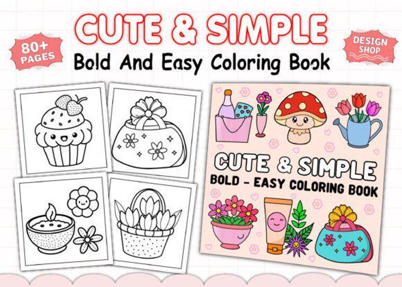 Bold Easy Cute & Simple Coloring Pages - Etsy