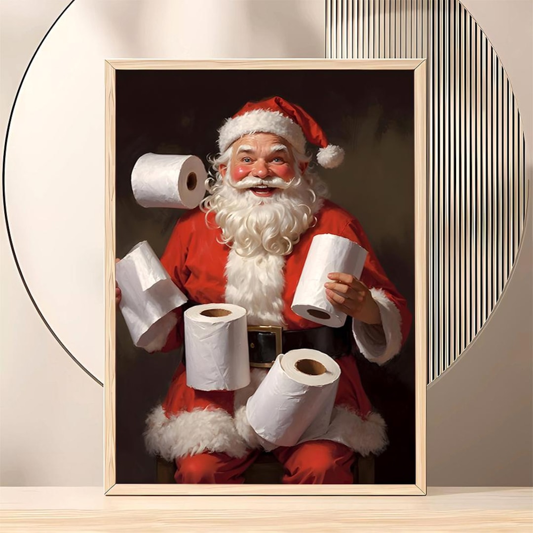 Christmas Bathroom Posters, Santa Poster, Christmas Bathroom Wall Art ...