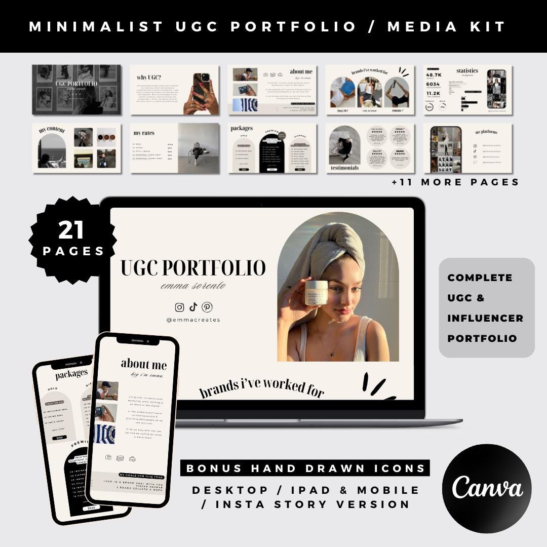 UGC Portfolio Template, Influencer Portfolio, Minimalist UGC Media Kit ...