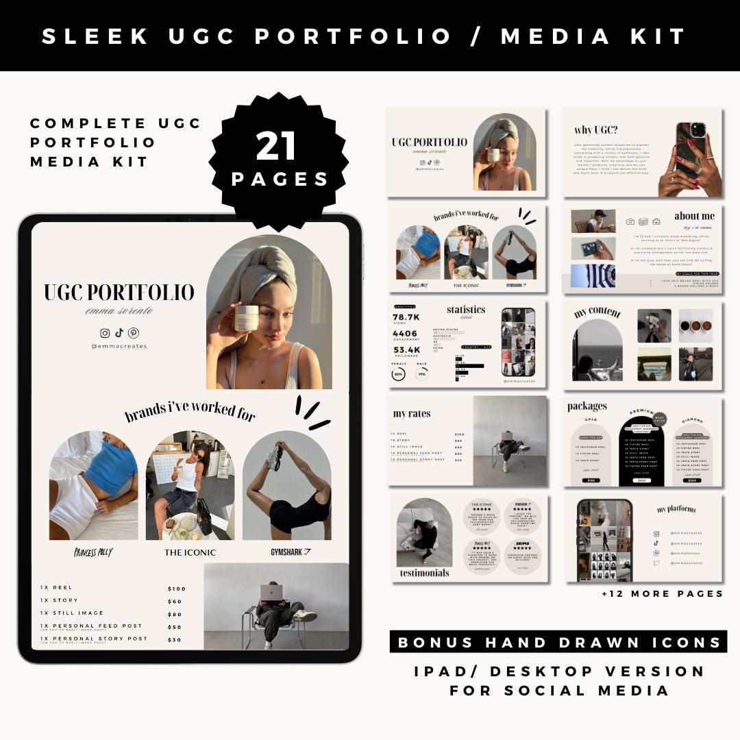 UGC Media Kit Template, Creator Portfolio, Sleek Minimalist UGC Toolkit ...