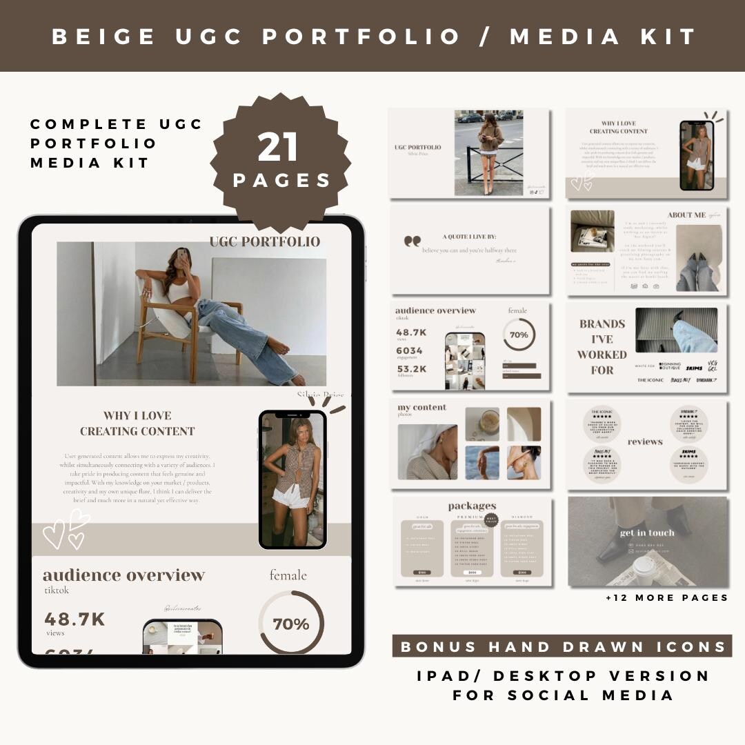 Content Creator Template, Beige Minimalist Media Kit, UGC Media Kit ...