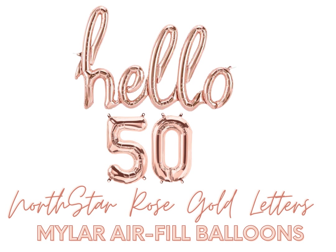 Hello 50 Premium Rose Gold Cursive Script Letters Mylar Foil Air-fill ...
