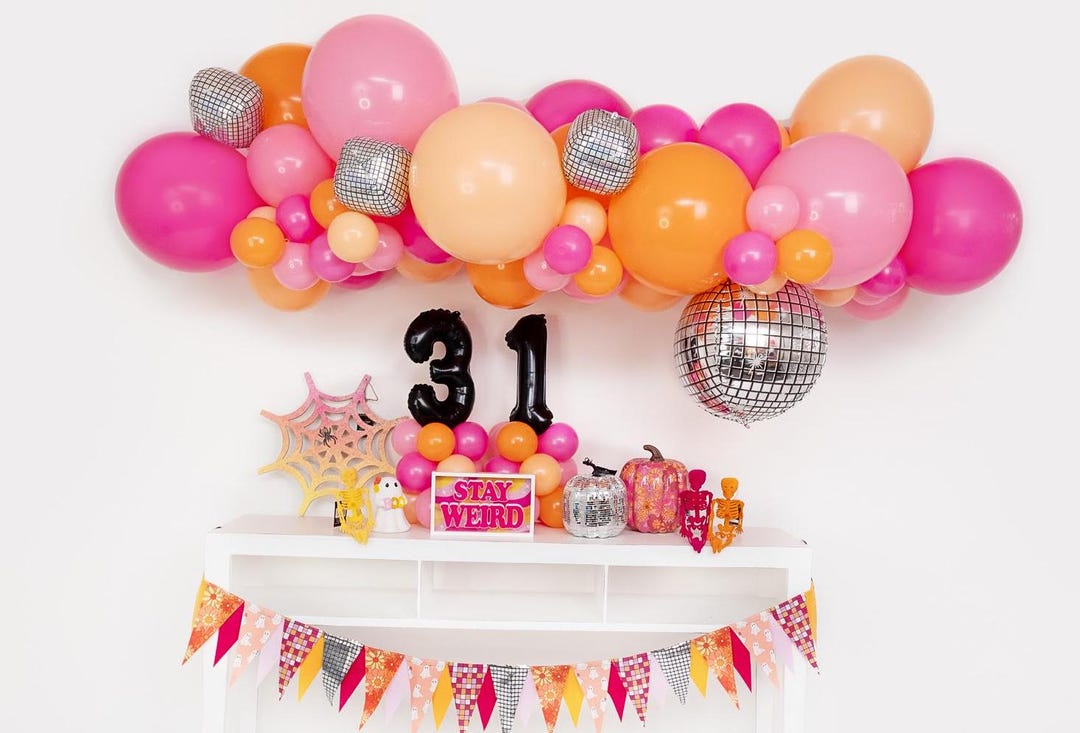 Disco Boo DIY Balloon Garland Kit Pink & Orange Halloween Party Mylar ...