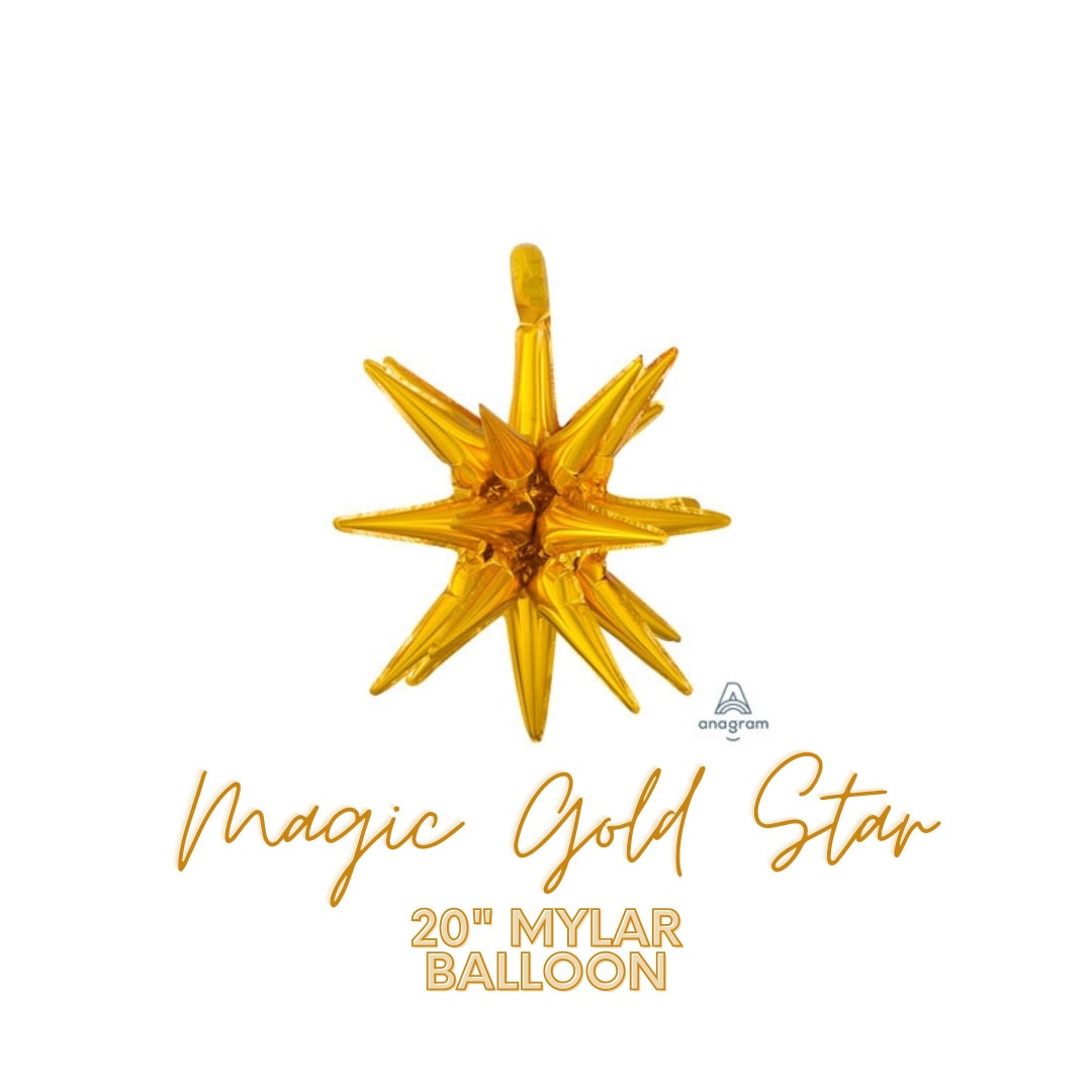 20" Gold Magic Star Mylar Balloon - Foil Helium OR Air-fill Balloons ...