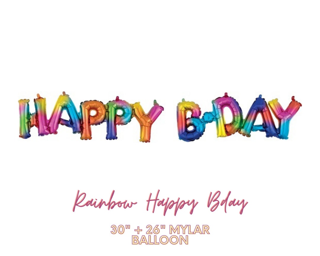 Rainbow Happy B-day Mylar Balloon Script Message Gold - Air Fill ...