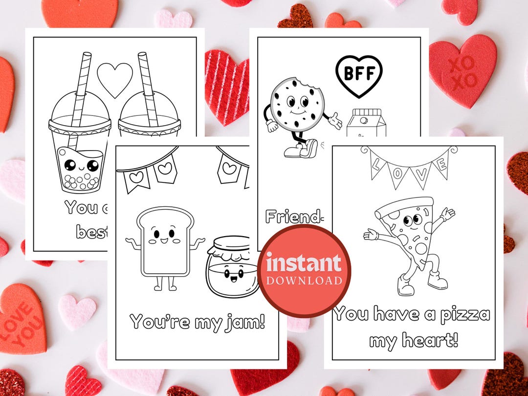 Food-themed Valentine's Day Coloring Pages, Punny Food Valentines ...