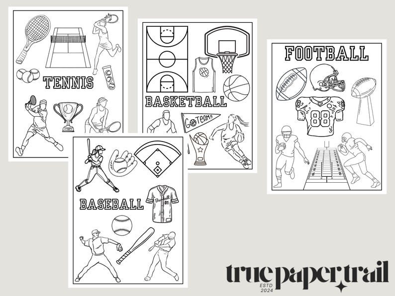Sports Coloring Pages, Basketball, Tennis, Hockey, Baseball, Volleyball ...