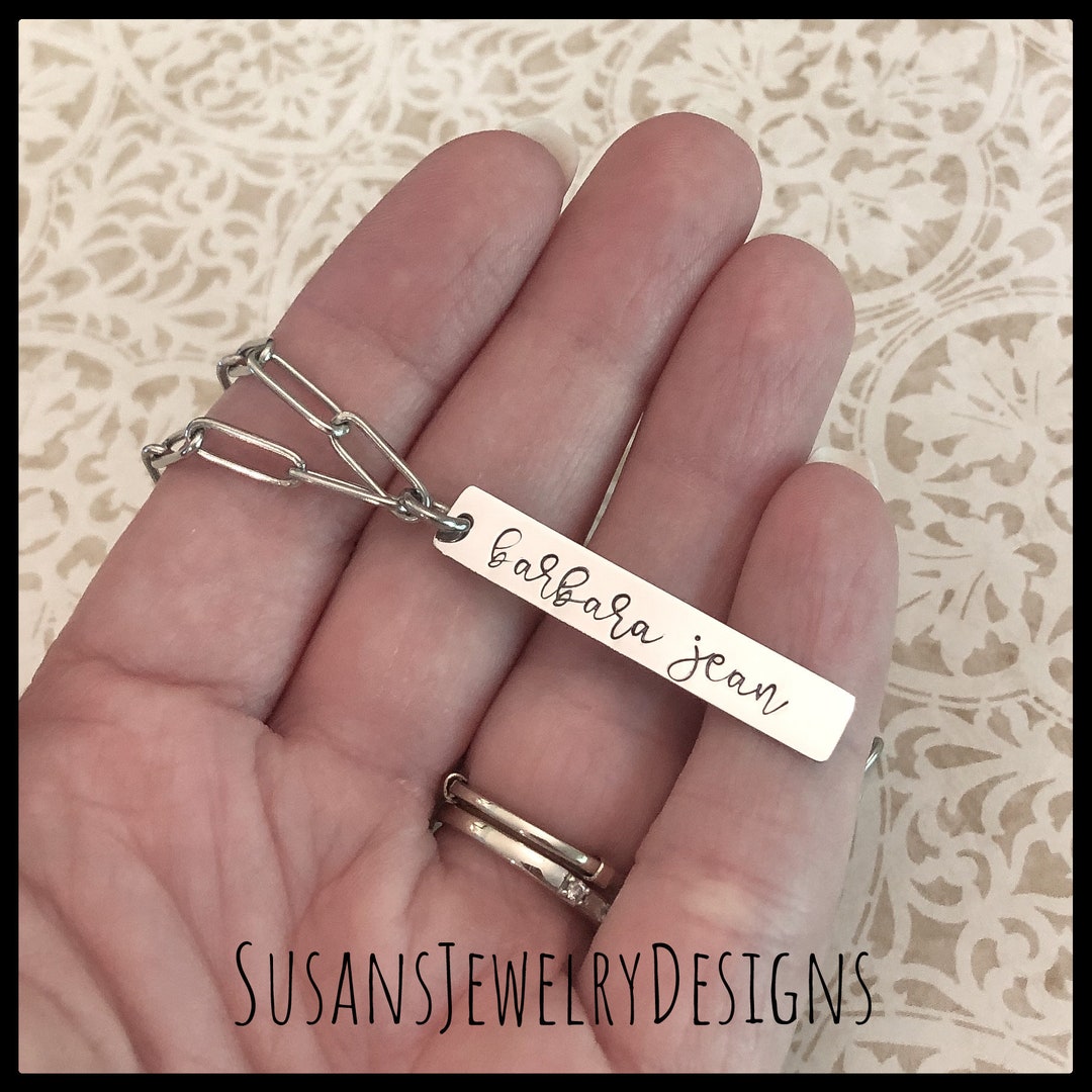 Name Necklace, Paperclip Chain, Stainless Steel, Custom Word Pendant ...