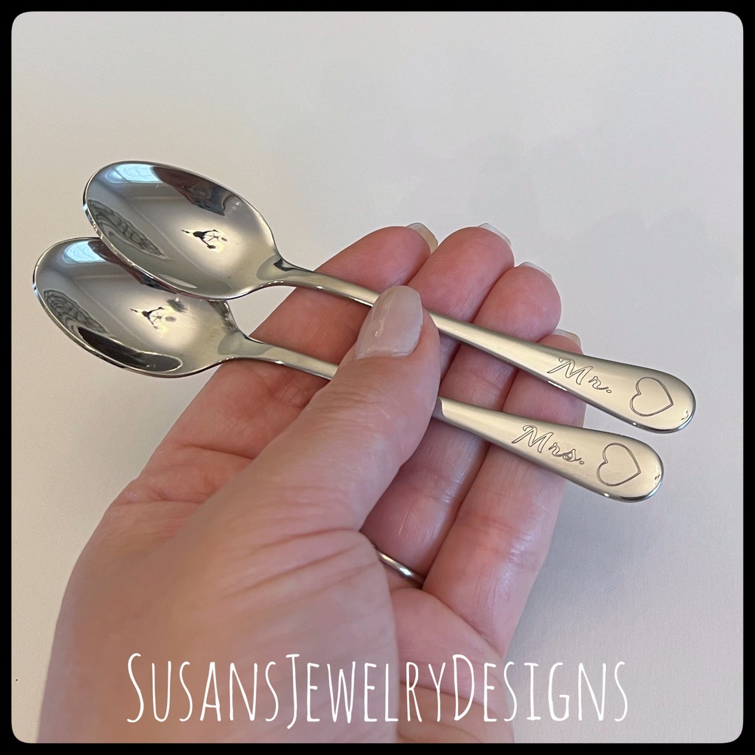 Mr and Mrs Engraved Stainless Small Spoon, Bridal Shower Gift, Wedding ...