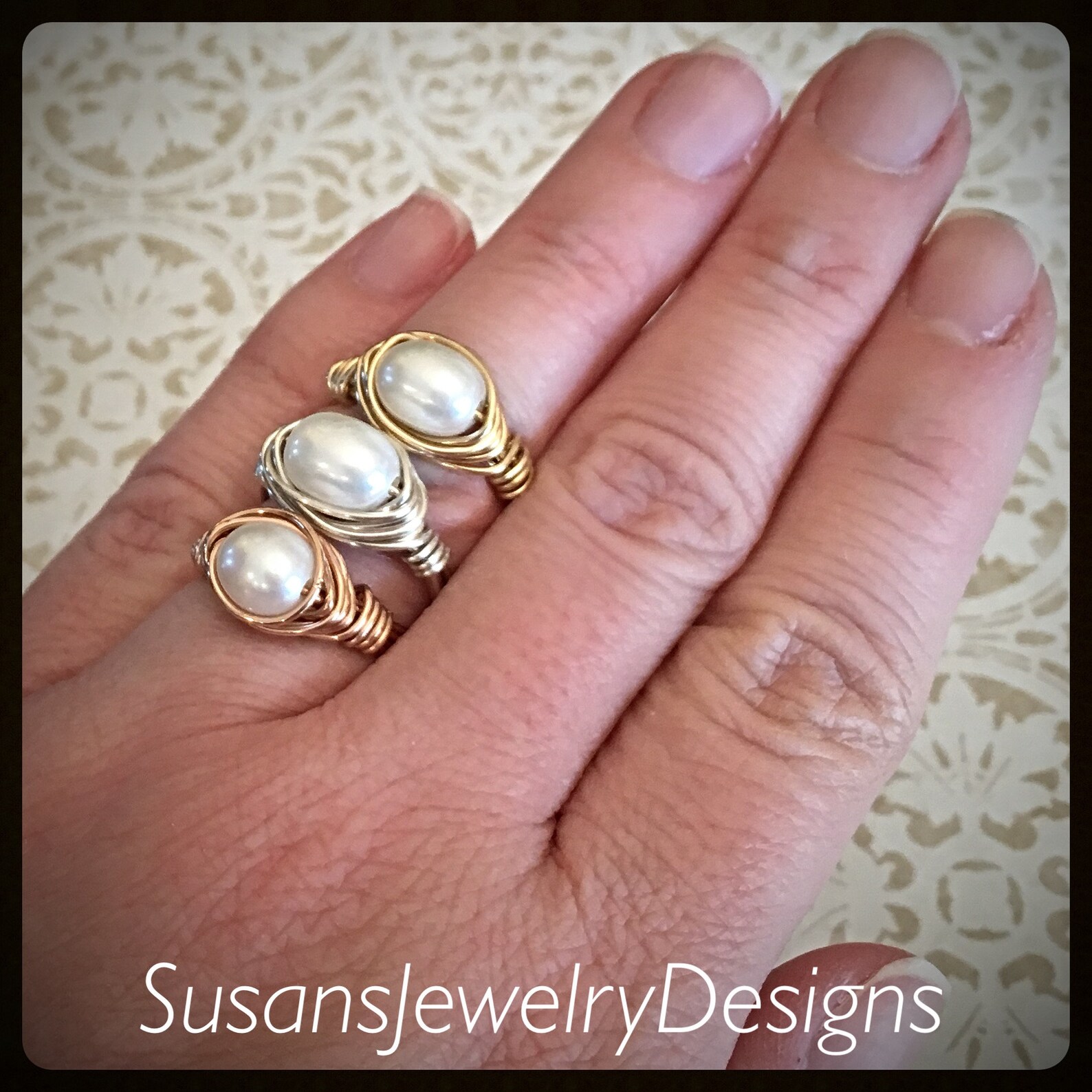 White pearl ring wire wrapped ring gift for her custom ring | Etsy