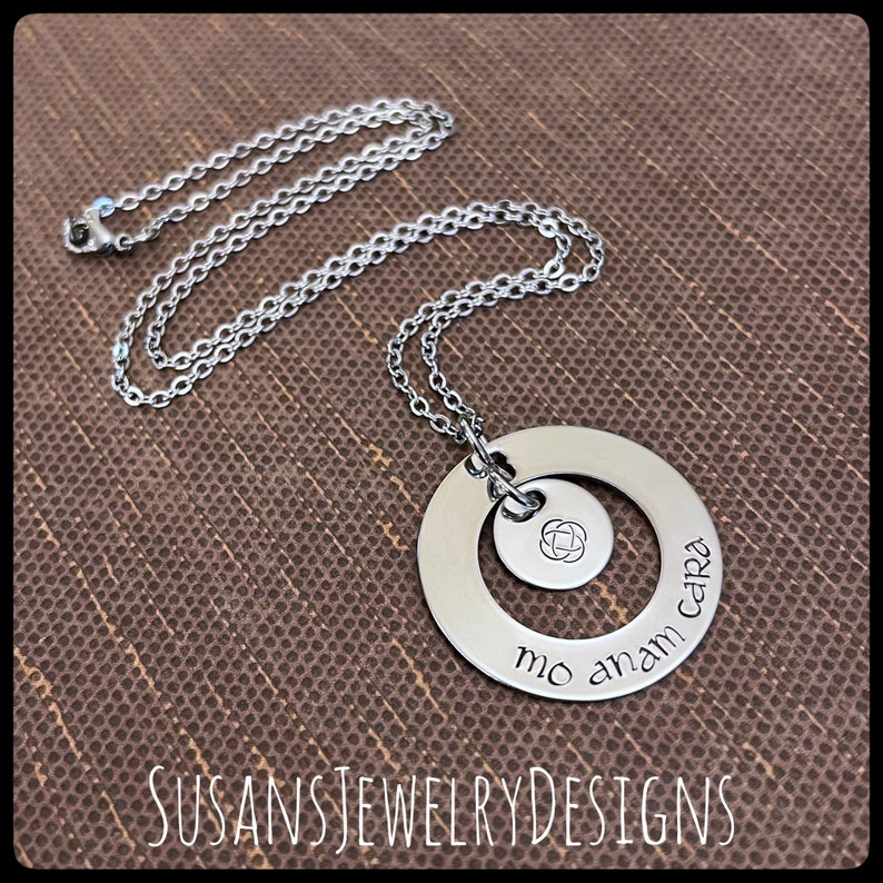 Custom Stamped Mo Anam Cara Necklace, Celtic Knot Jewelry, Stainless ...