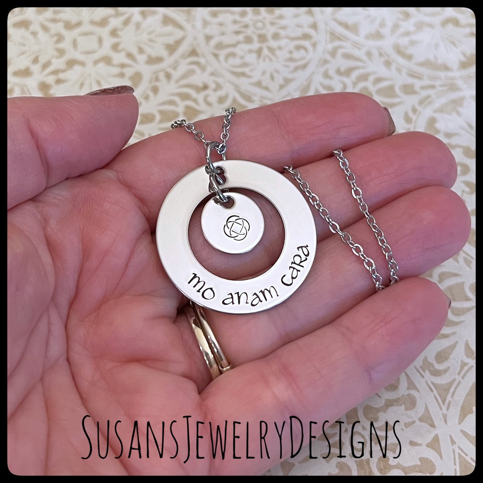 Custom Stamped Mo Anam Cara Necklace, Celtic Knot Jewelry, Stainless ...