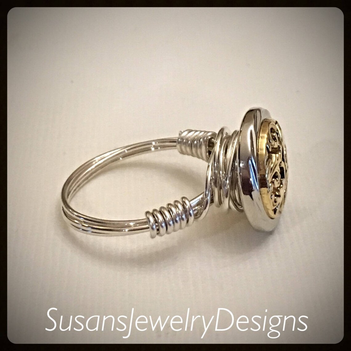 Button Ring Wire Wrapped Ring Sterling Silver Ring Gift for | Etsy