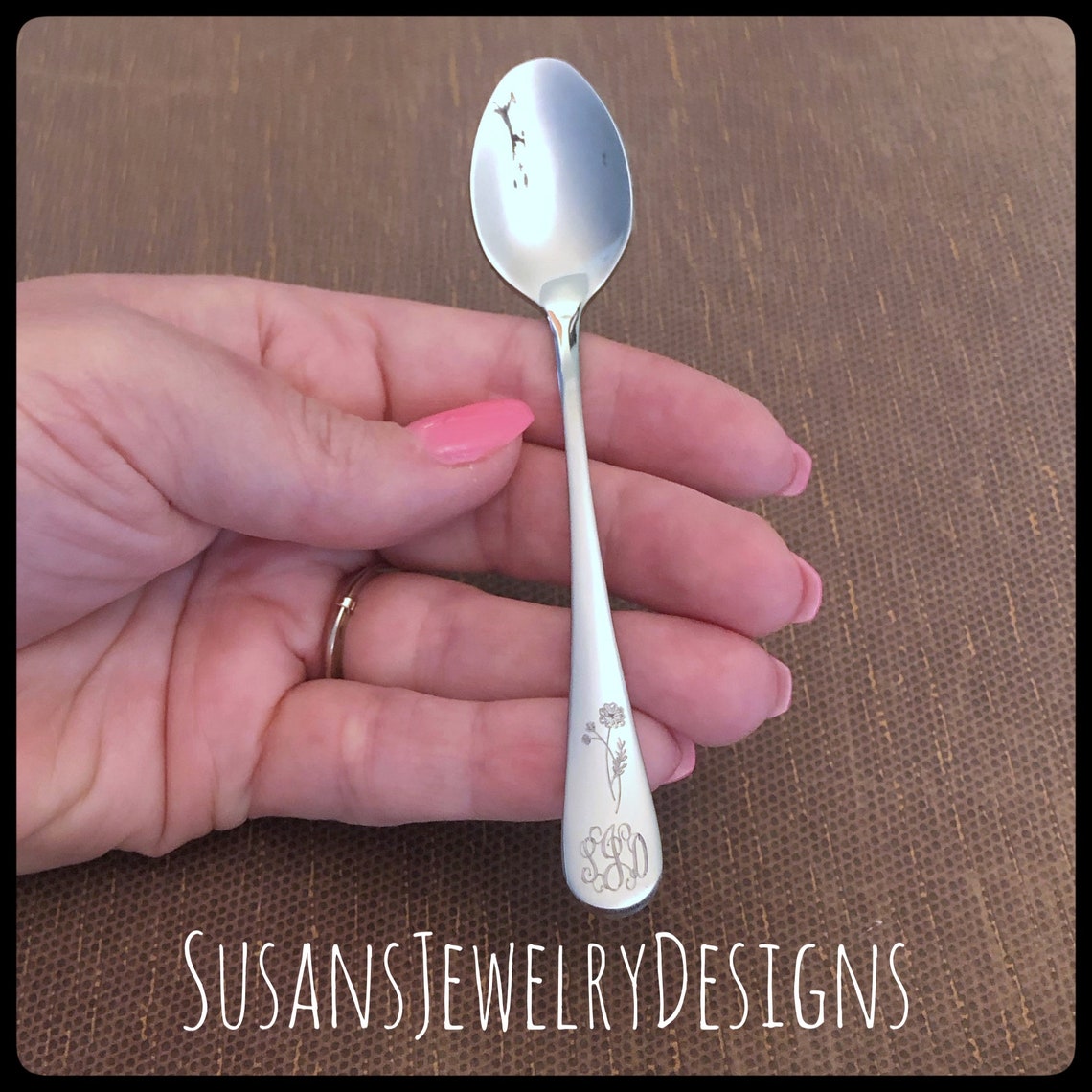 Custom Engraved Birth Flower Baby Spoon, Monogram Baby Shower ...