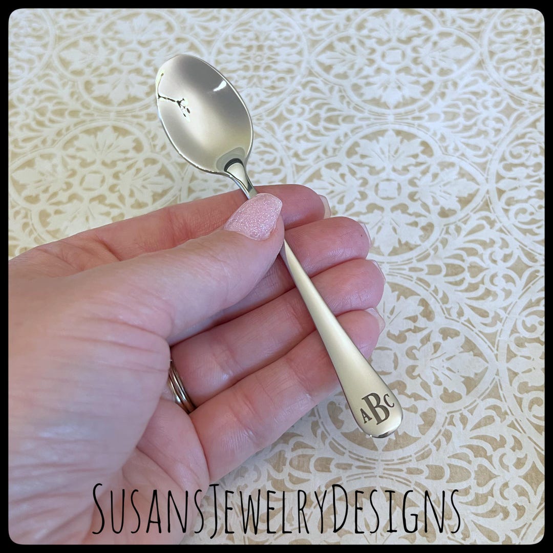Laser Engraved Baby Spoon, Monogram Baby Shower Gift, Silver Stainless ...