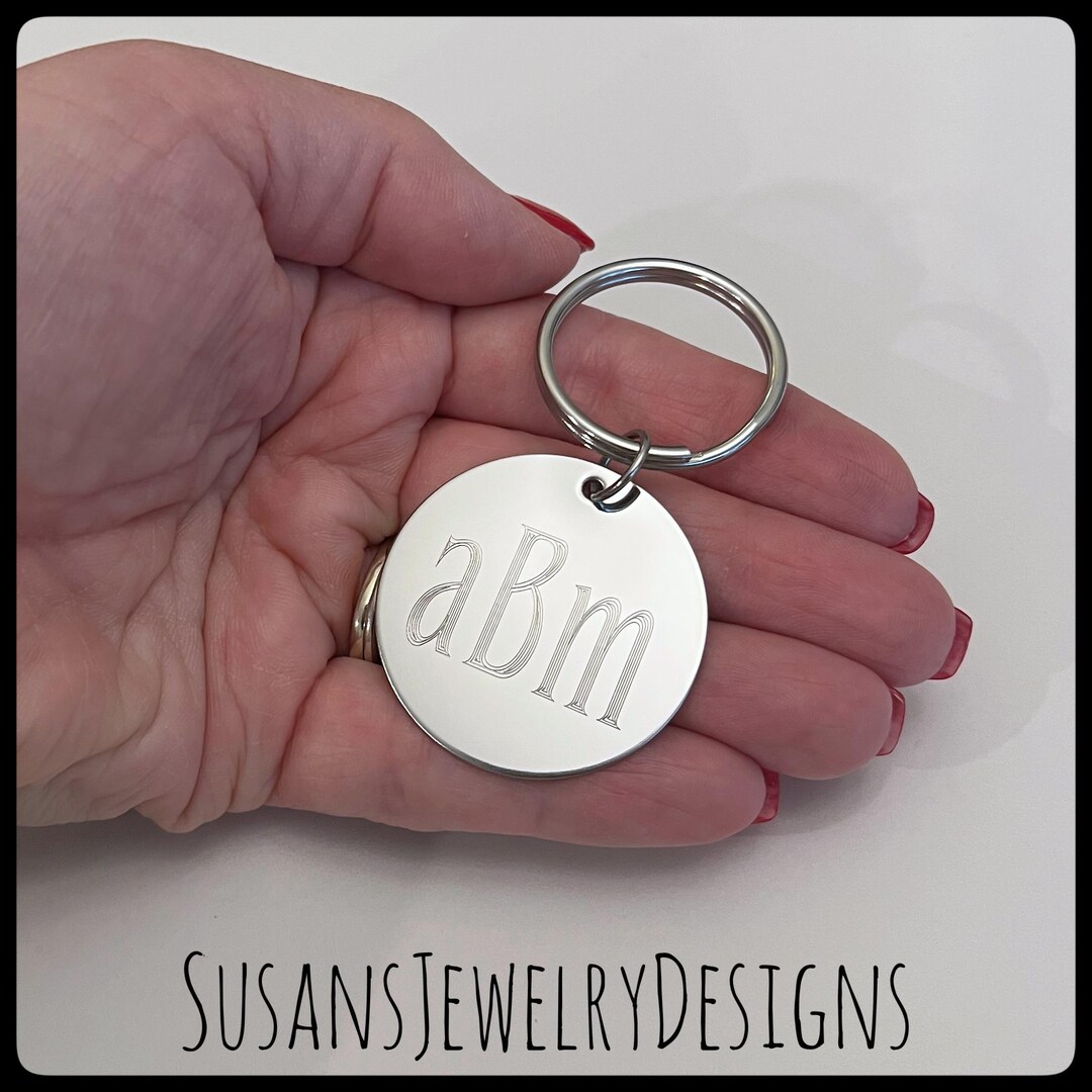 Custom Engraved Monogram Keychain, Engraved Keychain Disc, Engraved ...