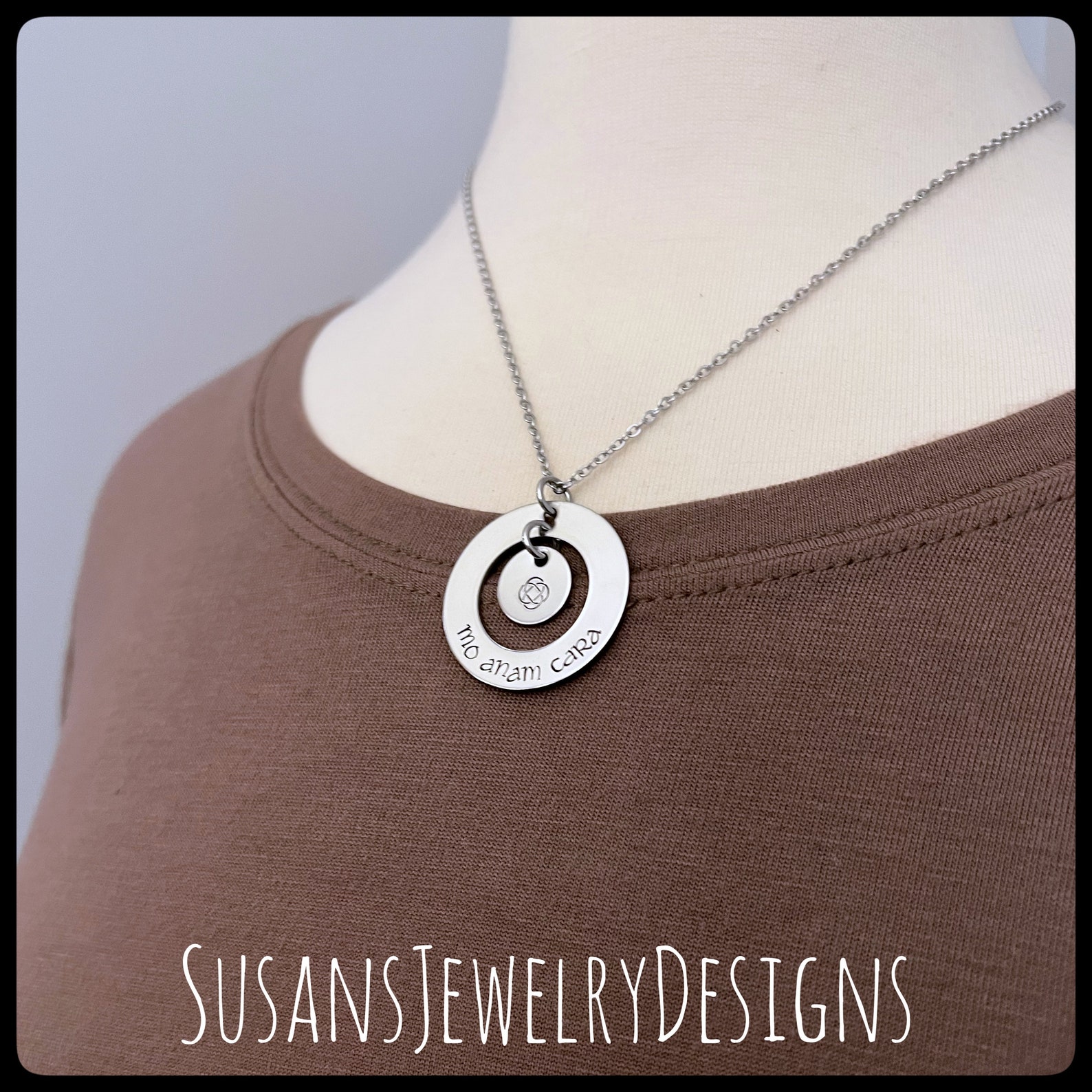 Custom Stamped Mo Anam Cara Necklace, Celtic Knot Jewelry, Stainless ...