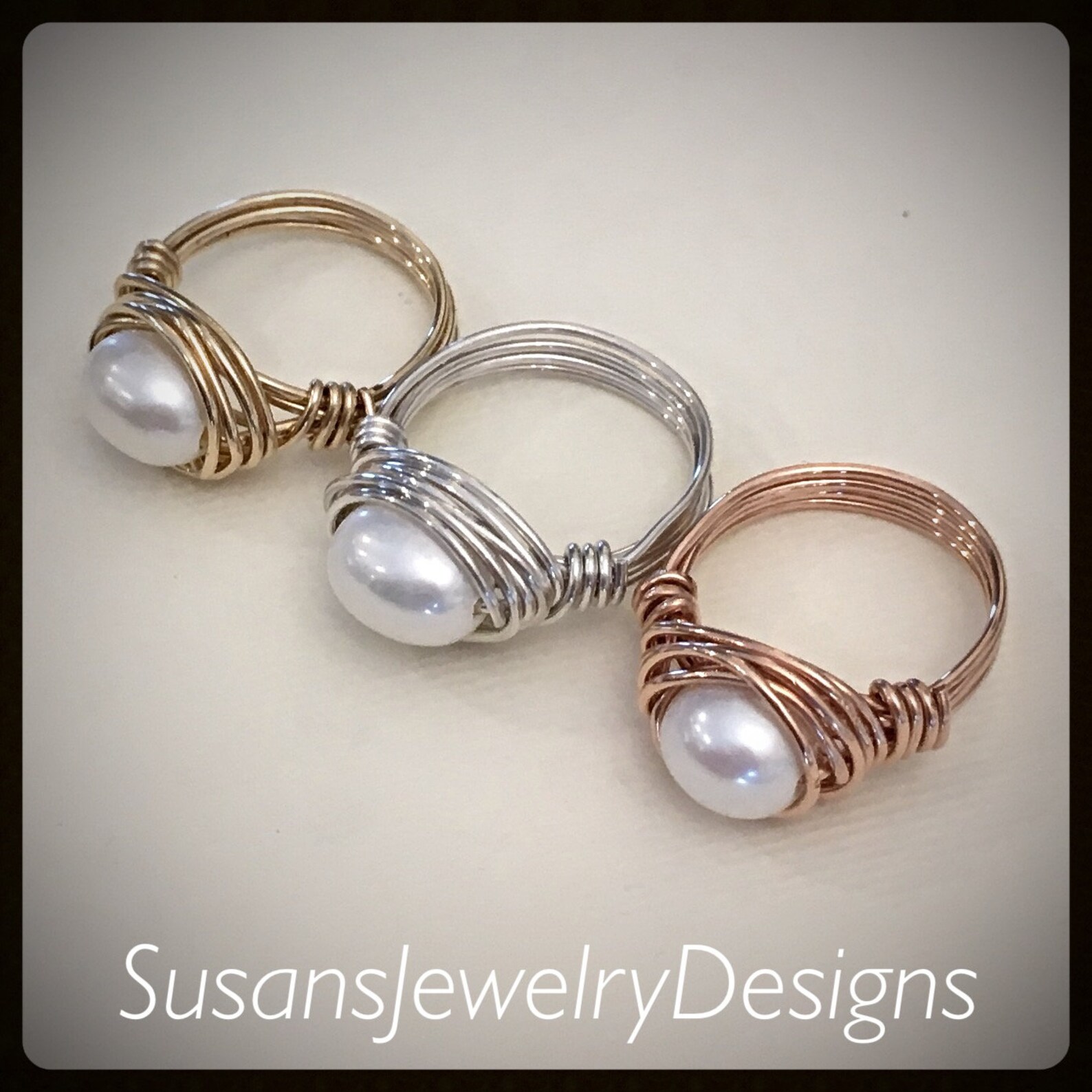 White pearl ring wire wrapped ring gift for her custom ring | Etsy