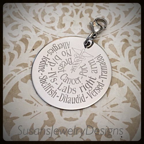 Engraved Medical Alert Clip on Charm Stainless Medical Alert - Etsy