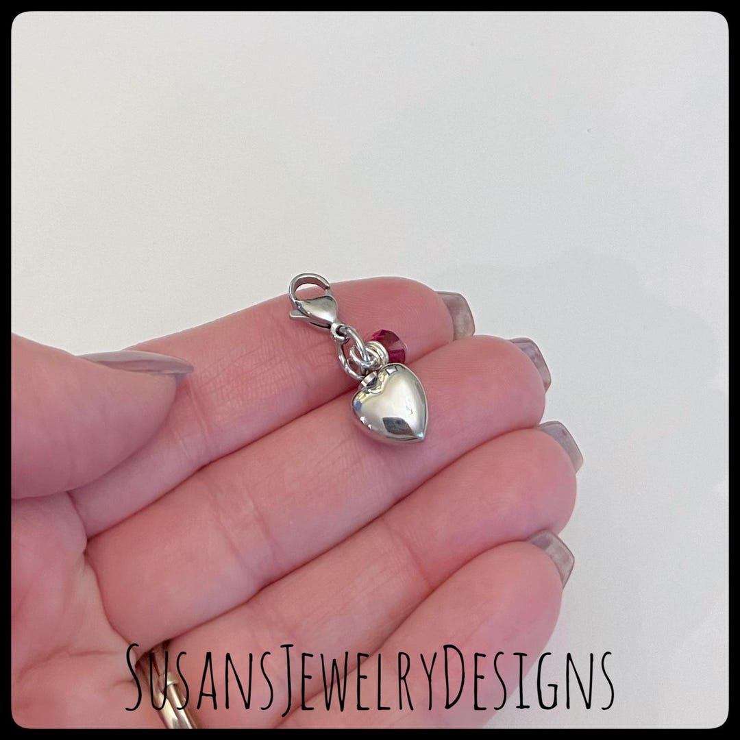 Custom Tiny Puffed Heart Urn Clip on Charm, Stainless Steel, Memorial ...