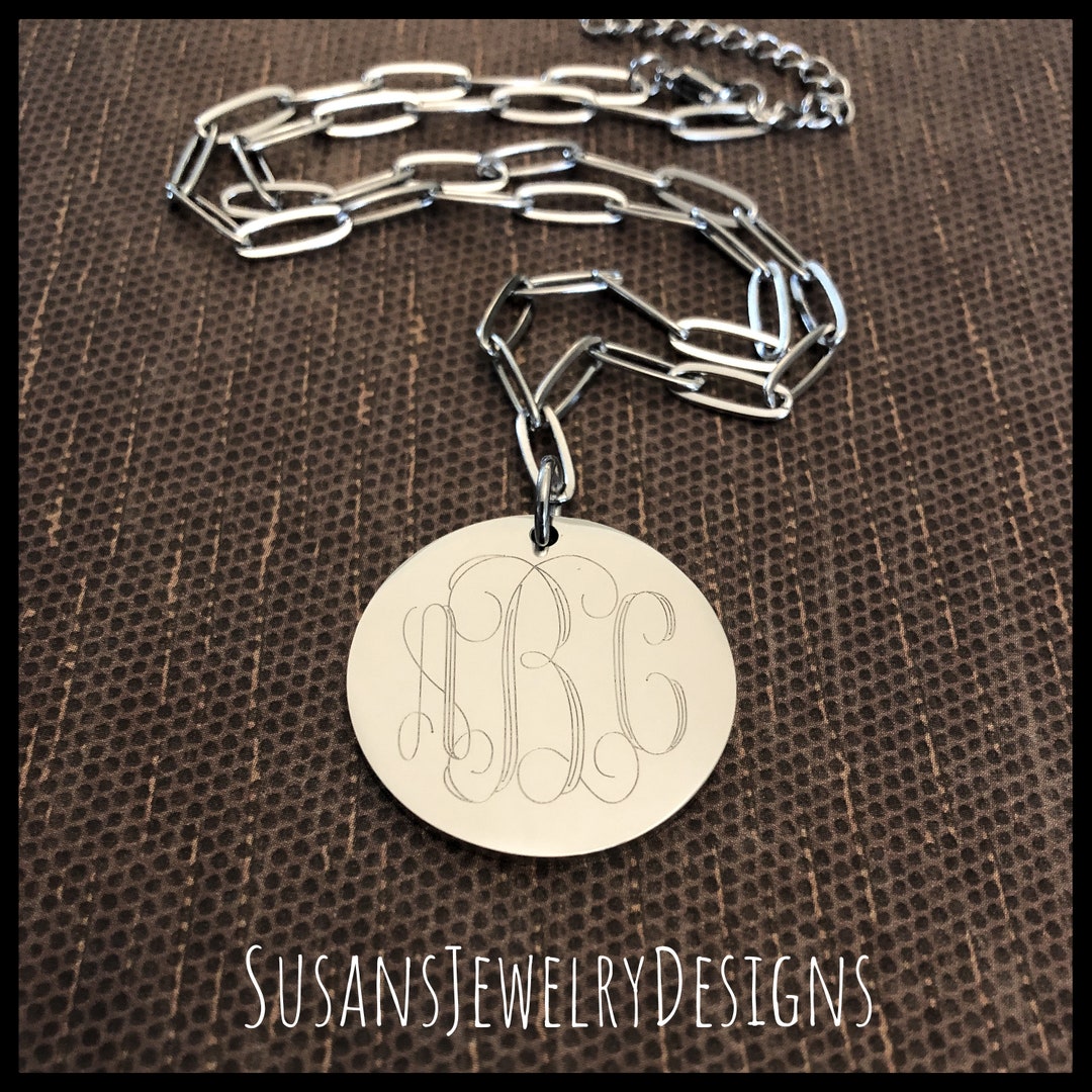 Engraved Monogram Pendant Necklace, Stainless Steel, Custom Letters ...