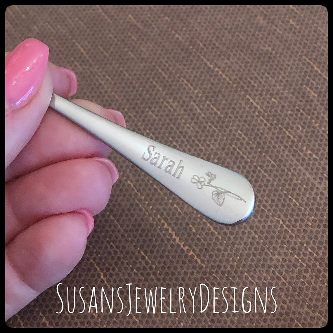 Engraved Birth Flower Baby Spoon Name Baby Gift Shower Gift | Etsy