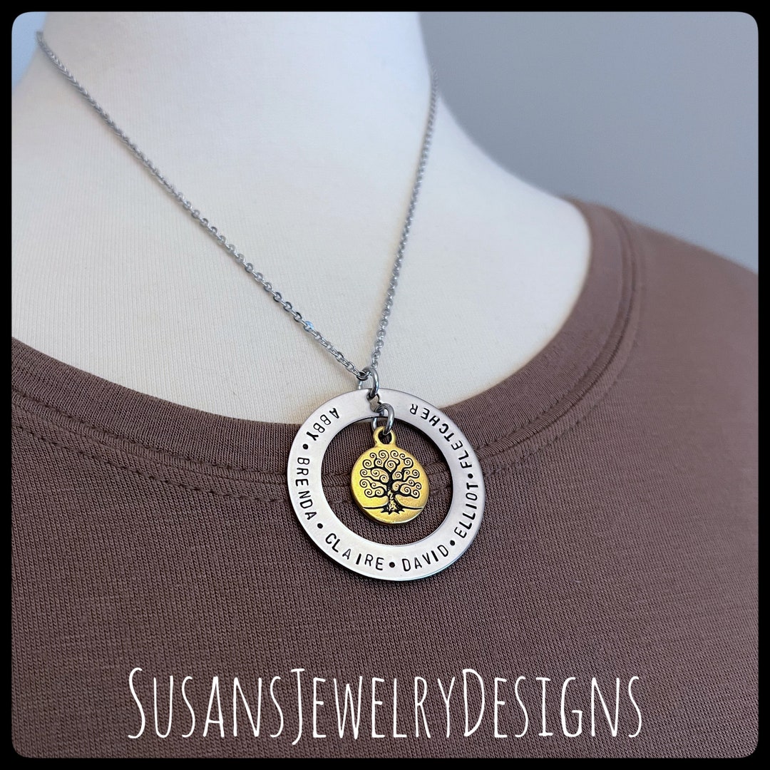 Tree of Life Necklace With Kids Names, Stainless Steel Jewelry, Tree ...