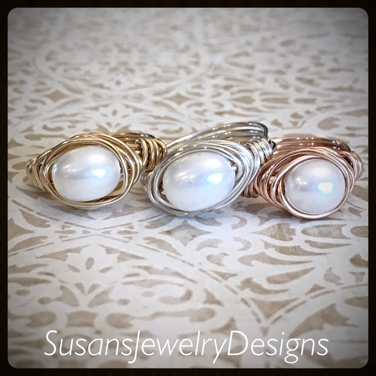 White pearl ring wire wrapped ring gift for her custom ring | Etsy