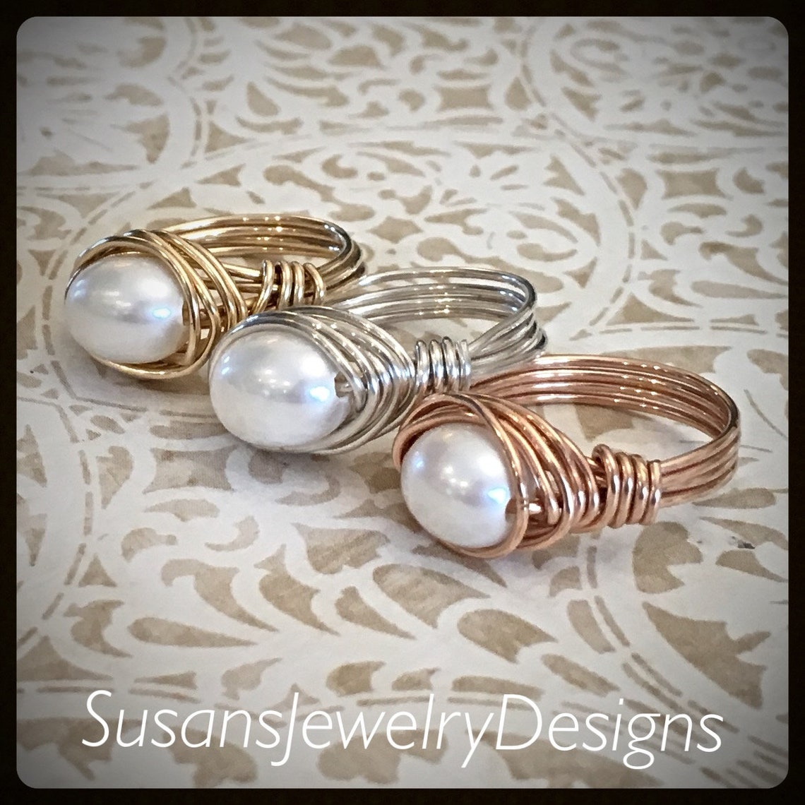 White pearl ring wire wrapped ring gift for her custom ring | Etsy