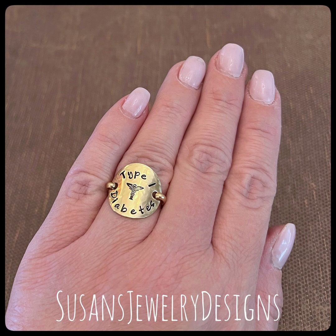 Custom Stamped Medical Alert Saddle Ring, Personalized Size, Gold ...
