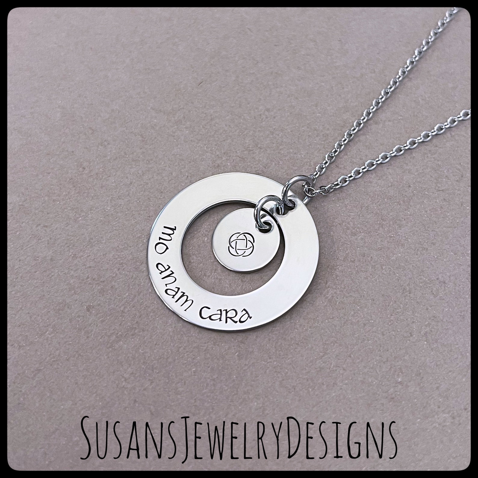 Custom Stamped Mo Anam Cara Necklace, Celtic Knot Jewelry, Stainless ...