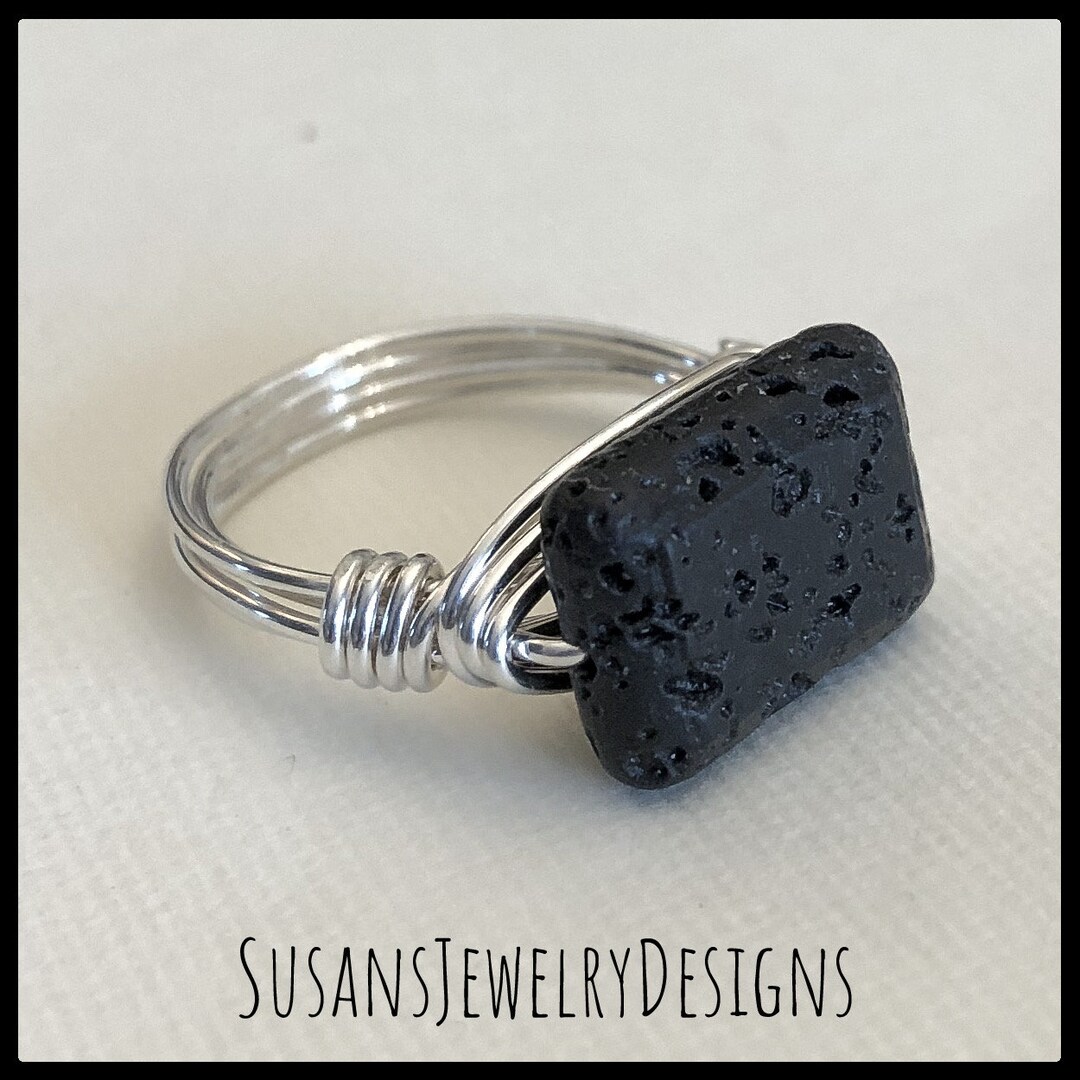 Aromatherapy Ring, Rectangle Black Lava Stone, Essential Oil, Aromatherapy Jewelry, Lava Rock ...